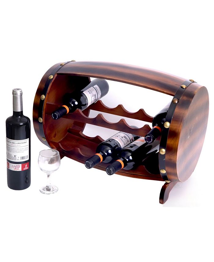 Vintiquewise Wooden Barrel Shaped Wine Rack, 10 Bottle Decorative Wine ...