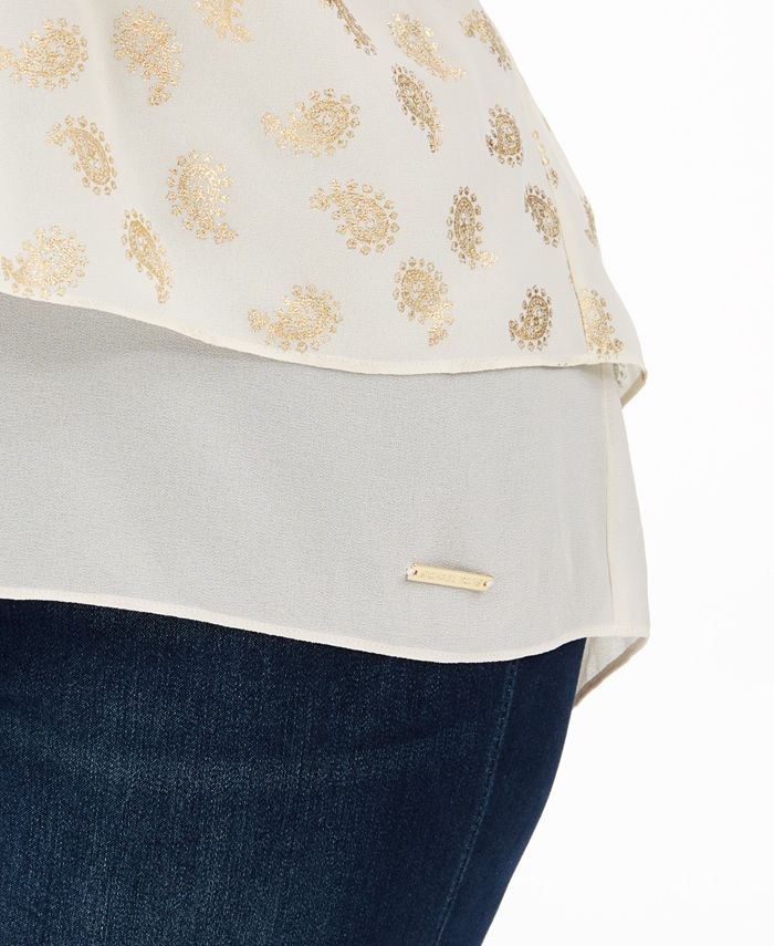 Michael Kors Plus Size Metallic-Print Slit-Back Top - Macy's
