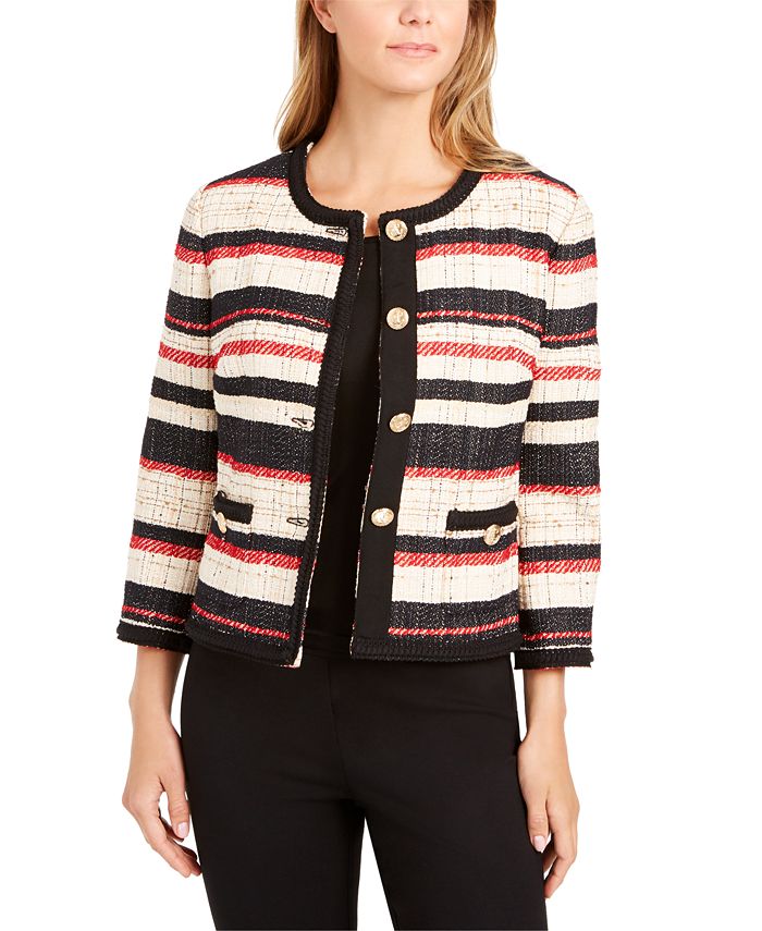 Anne Klein Striped Braided-Trim Jacket - Macy's