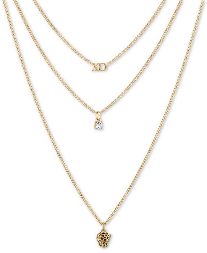 RACHEL Rachel Roy Gold-Tone XO, Leopard & Crystal Layered Pendant ...
