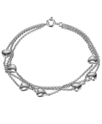 Three Strand Heart Bracelet in Sterling Silver - Macy's