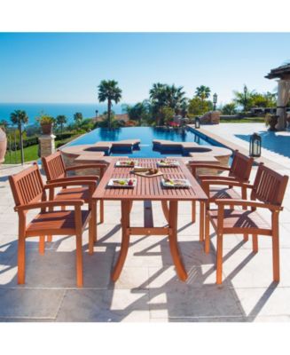 VIFAH Malibu Outdoor 5-Piece Wood Patio Dining Set with Stacking Chairs ...
