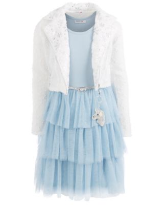 Beautees Big Girls 2-Pc. Faux-Fur Snowflake Jacket & Tiered Dress Set ...