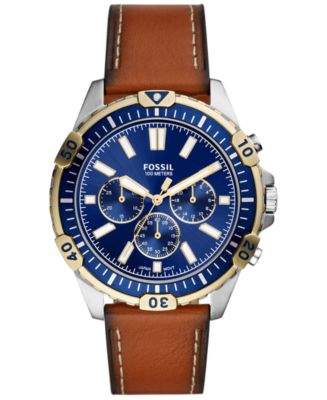 Fossil Men's Chronograph Garrett Brown Leather Strap Watch 44mm - Macy's
