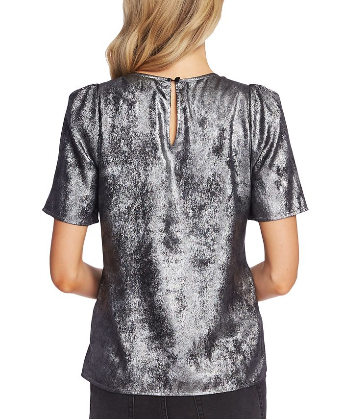 Vince Camuto Metallic Puff-Shoulder Top - Macy's
