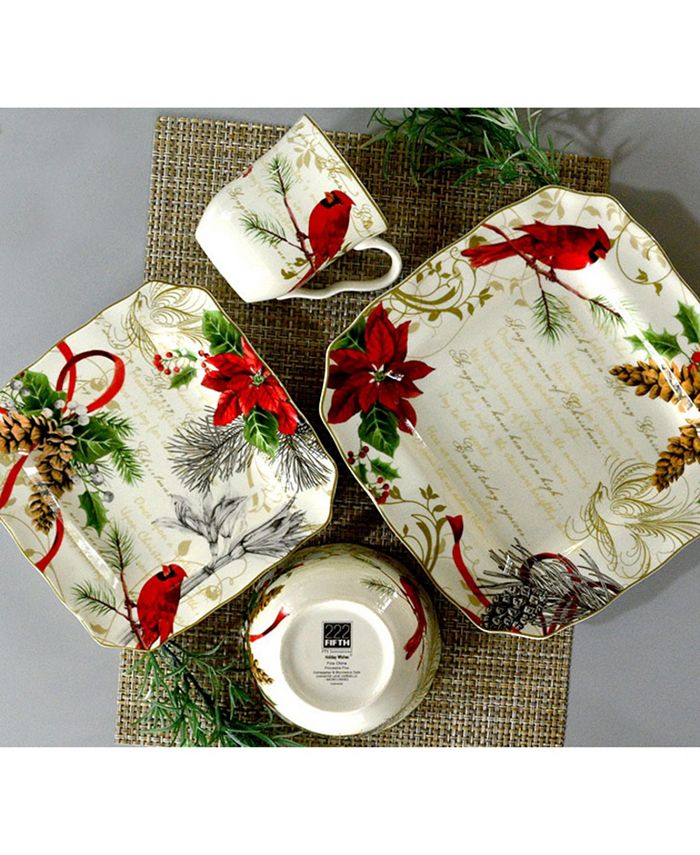 222 Fifth Holiday Wishes Red 16 Piece Dinnerware Set - Macy's