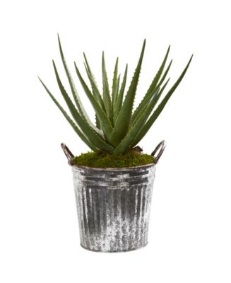 Nearly Natural 22" Aloe Artificial Plant in Vintage Metal Pail - Macy's
