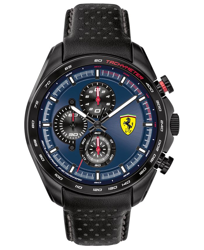 Ferrari Men's Chronograph Speedracer Black Leather Strap Watch 44mm ...