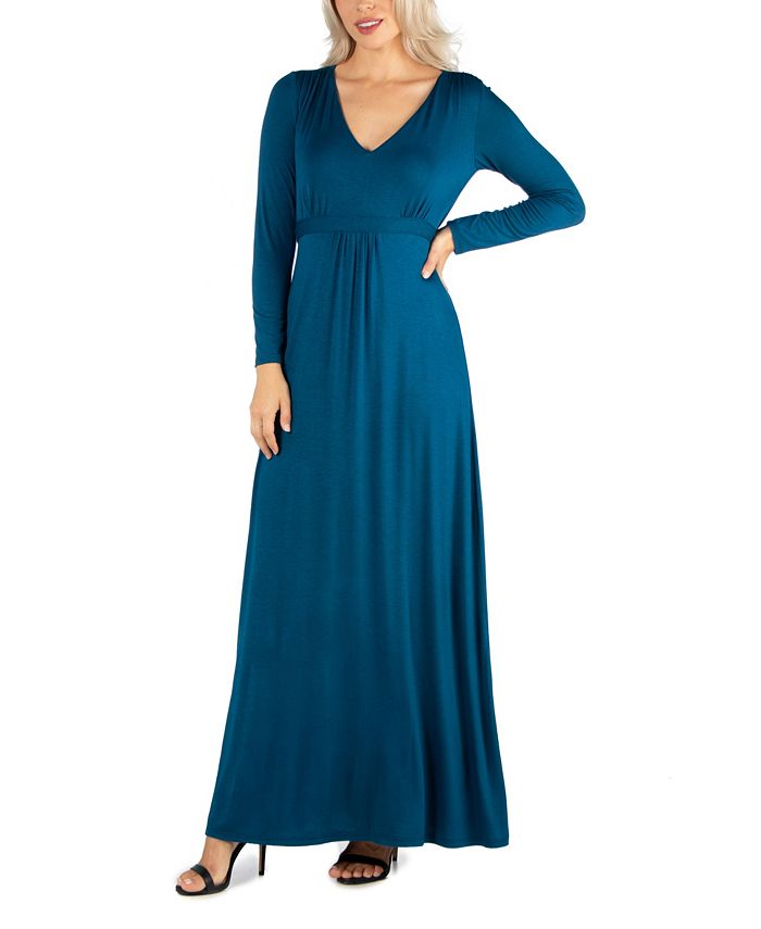 24seven Comfort Apparel Women's Semi Formal Long Sleeve Maxi Dress ...