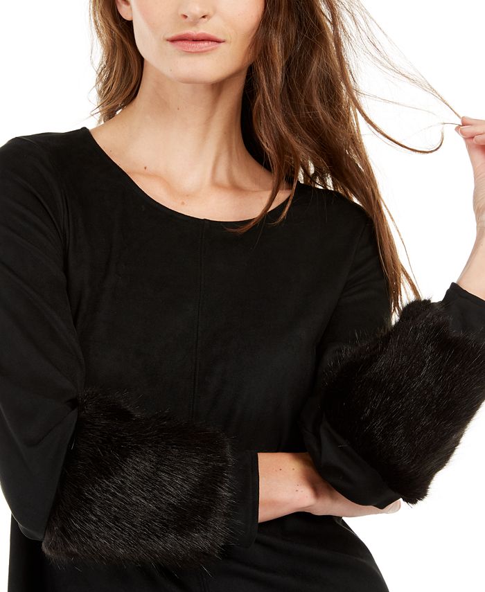 Alfani Faux-Suede & Faux-Fur Top, Created For Macy's - Macy's
