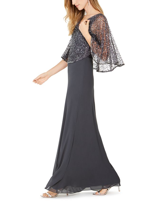 J Kara Sequined Capelet Gown - Macy's