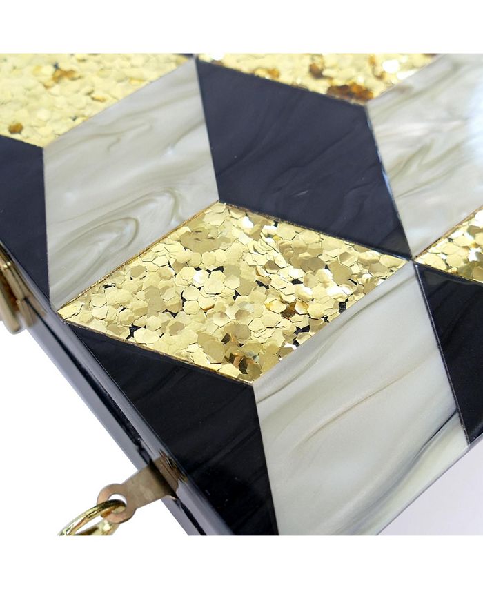 Milanblocks Beaded Top Handle Grid Acrylic Box Clutch - Macy's