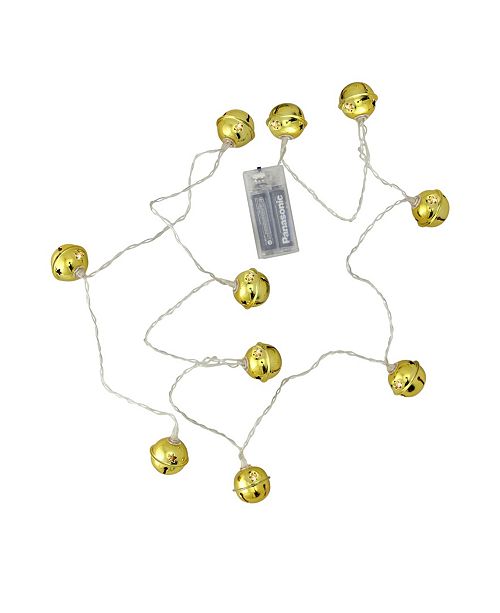 Northlight Set of 10 Battery Operated LED Gold Jingle Bell Novelty ...
