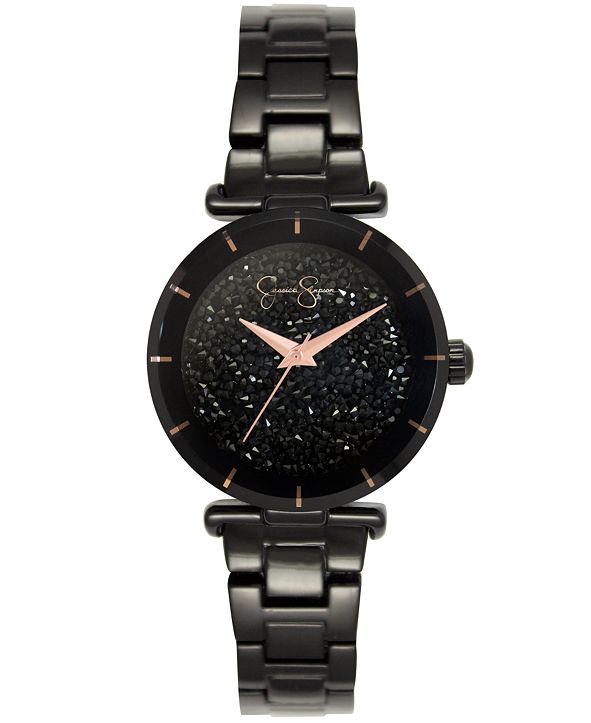 Jessica Simpson Women's Crushed Crystal Black Tone Bracelet Watch 32mm ...