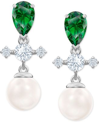 Swarovski Silver-Tone Crystal, Stone & Imitation Pearl Drop Earrings ...