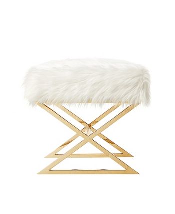 Inspired Home Aurora Faux Fur Ottoman with Metal X-Leg Frame - Macy's