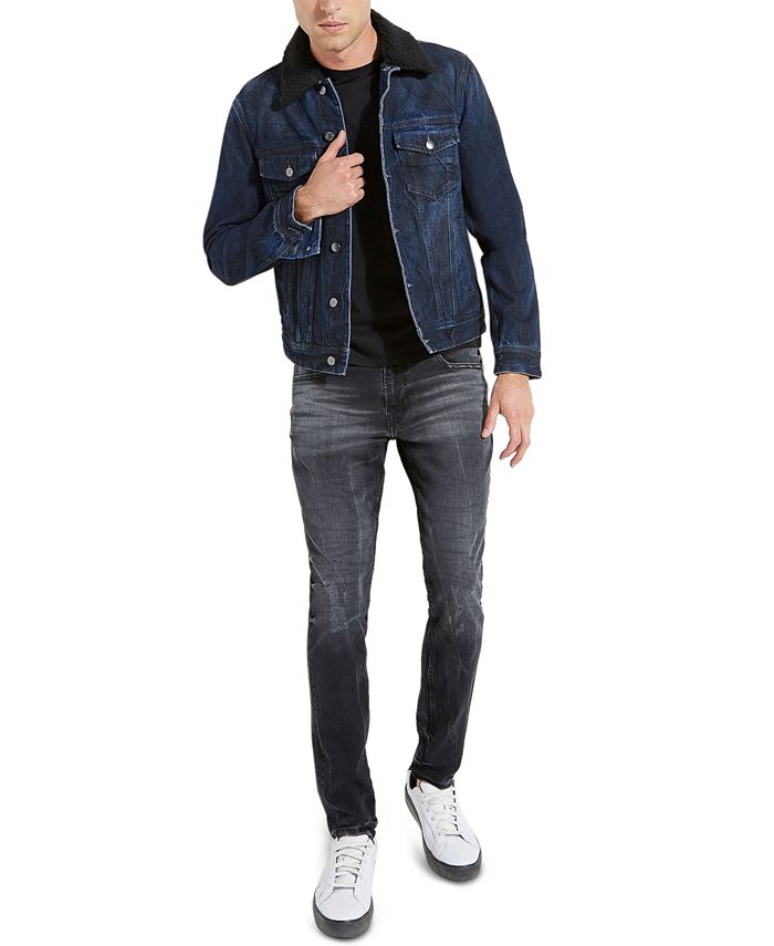GUESS Men's Fleece Collar Denim Jacket - Macy's