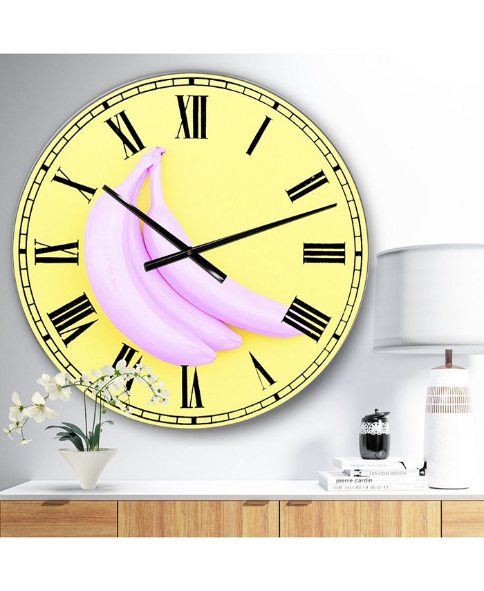 Designart Pink Banana Large Modern Wall Clock - 36" x 28" x 1" - Macy's