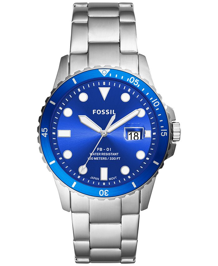 Fossil Men's Blue Diver Stainless Steel Bracelet Watch 42mm - Macy's