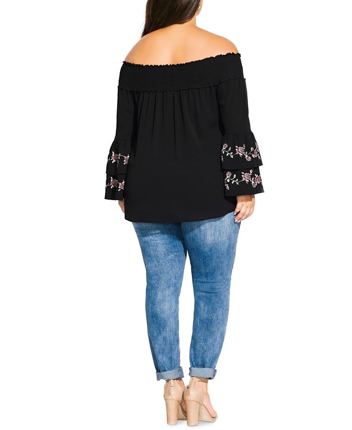 City Chic Trendy Plus Size Off-Shoulder Embroidered Top - Macy's