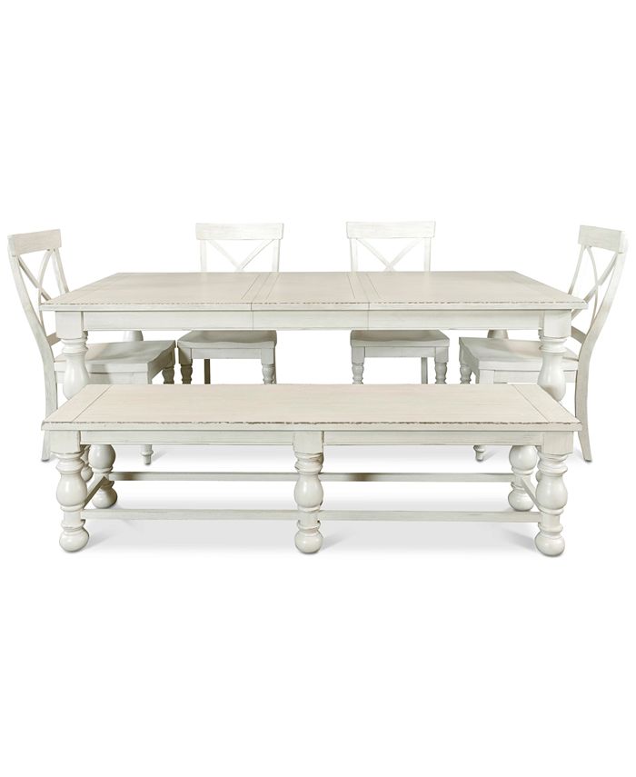 Furniture Aberdeen Off White Expandable 6PC. Dining Set (Rectangular Table, 4 Side Chairs ...