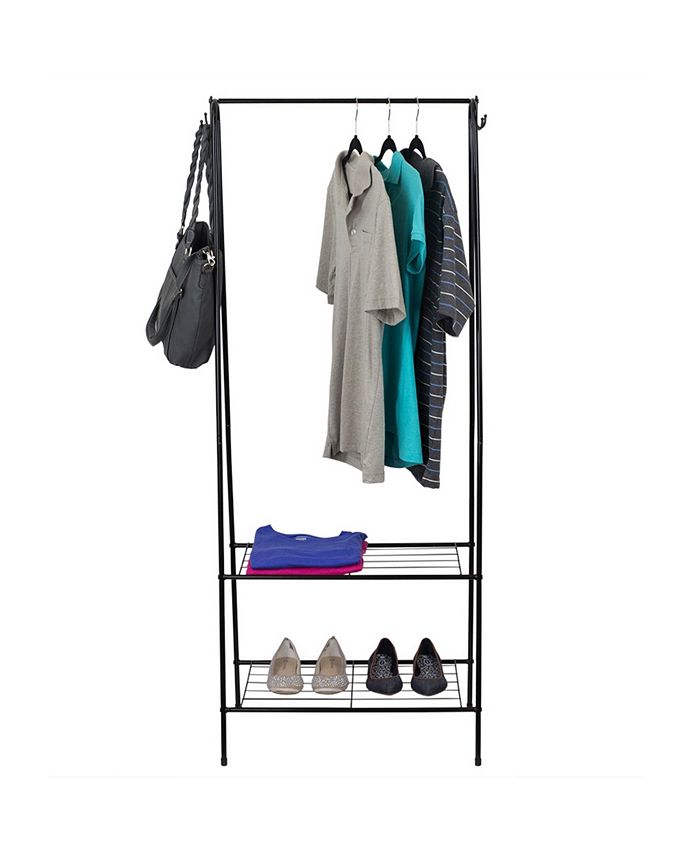 Home Basics HDS Trading 2 Shelf Free-Standing Garment Rack with Hooks ...