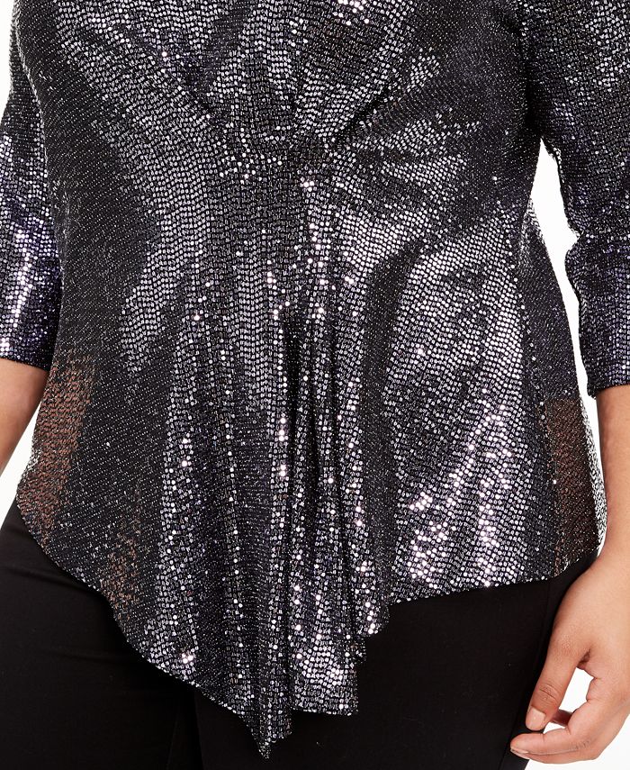 Connected Plus Size Metallic Asymmetrical Top - Macy's