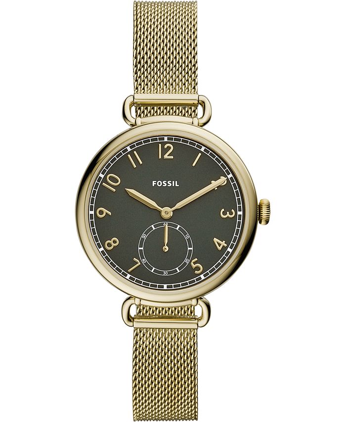 Fossil Women's Josey Gold-Tone Stainless Steel Mesh Bracelet Watch 34mm ...