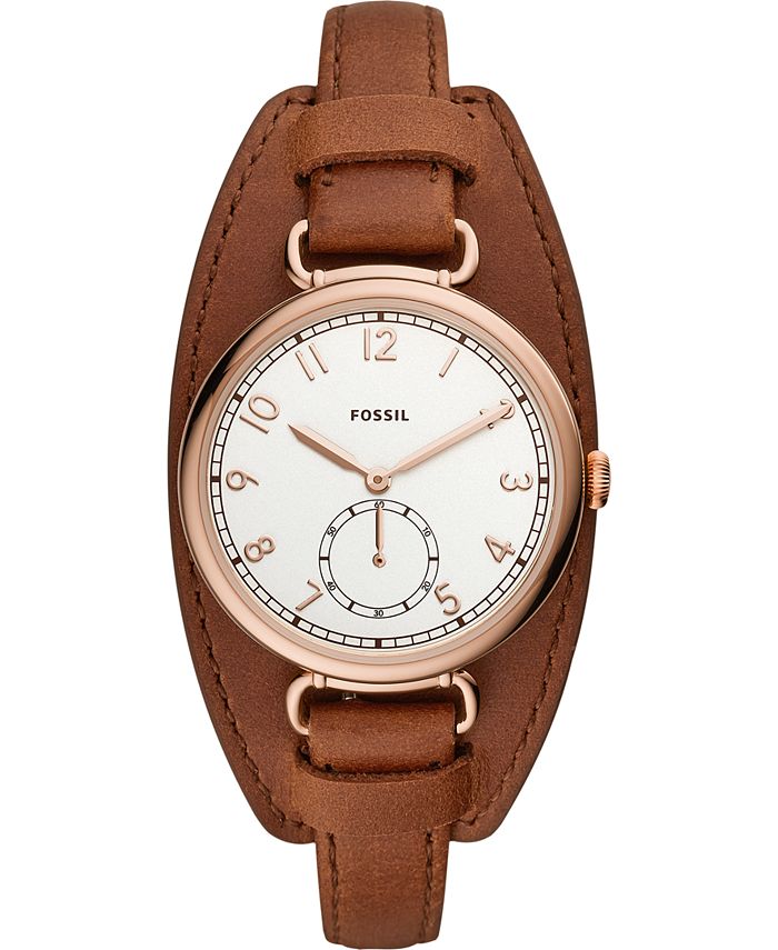 Fossil Women's Josey Brown Leather Strap Watch 34mm - Macy's