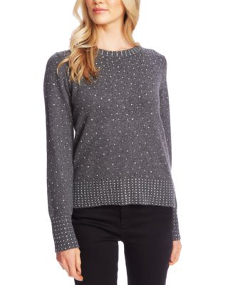 CeCe Crew-Neck Rhinestone-Embellished Sweater - Macy's