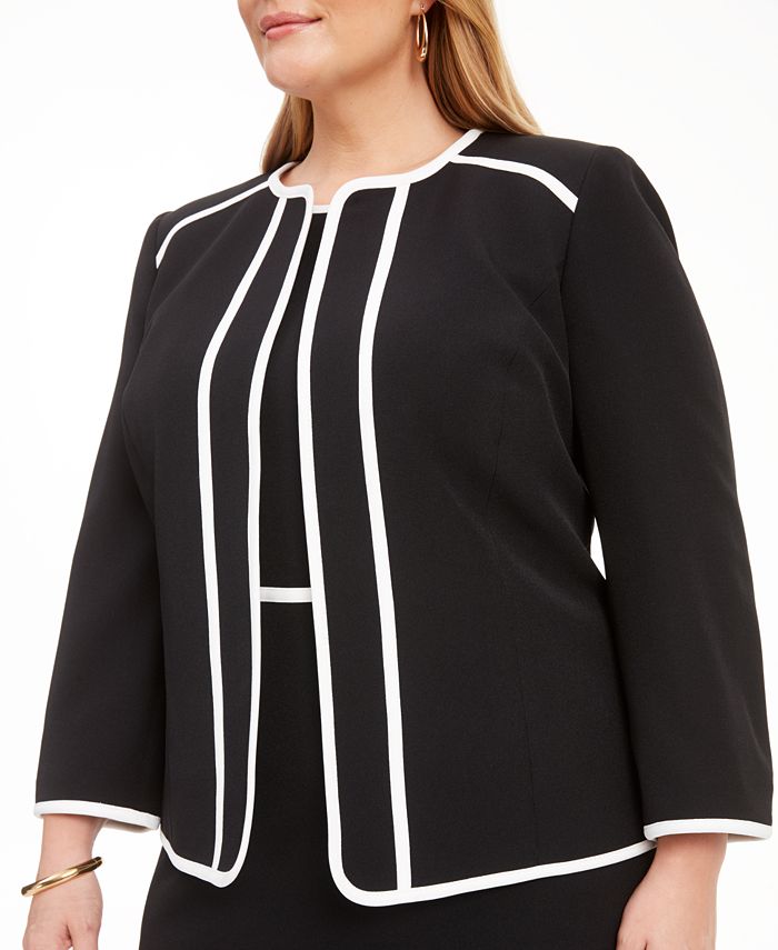 Kasper Plus Size Piped Crepe Flyaway Jacket - Macy's