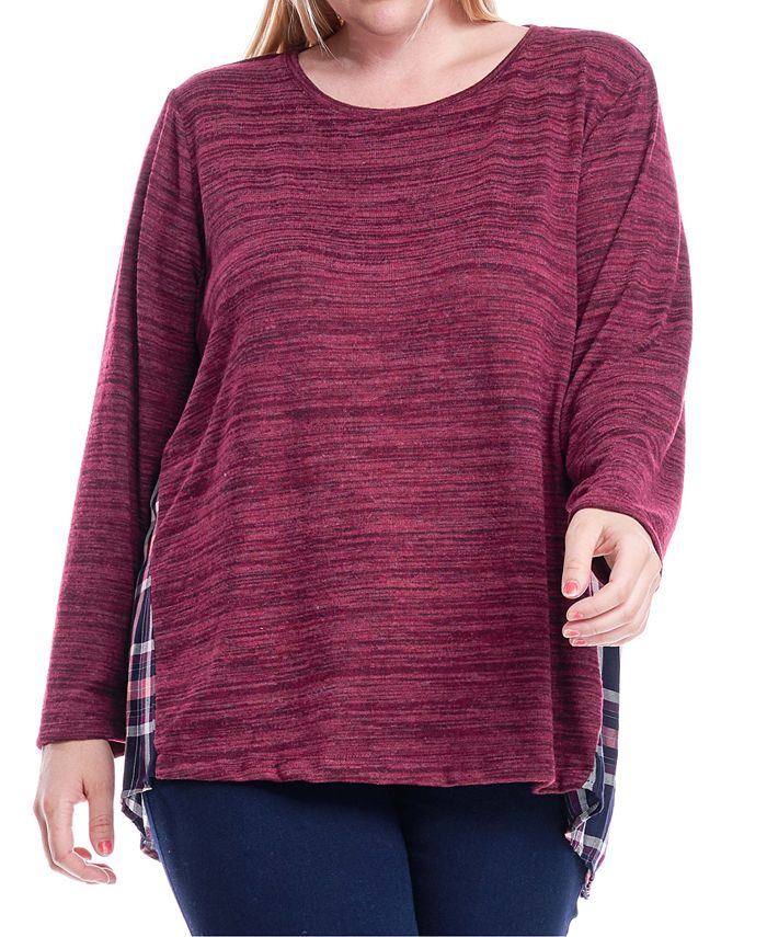 Fever Plus Size Knit & Plaid Top - Macy's