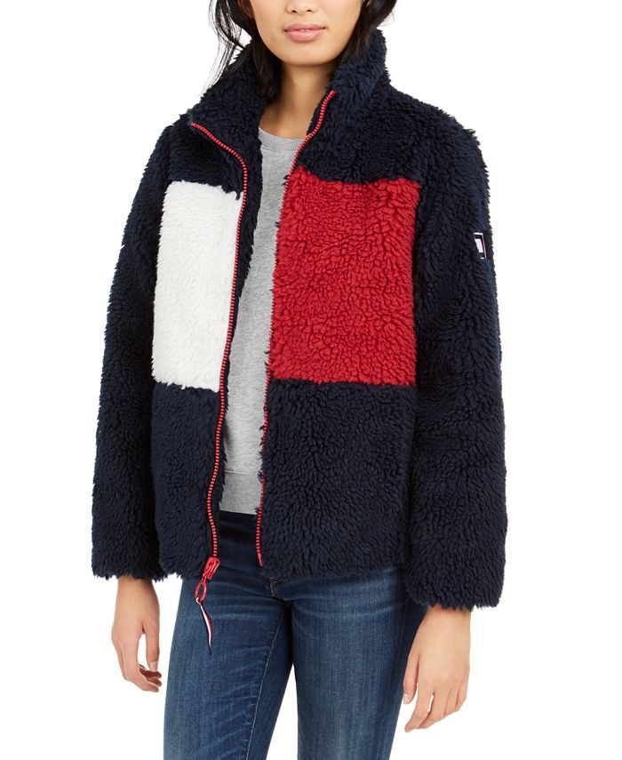 Tommy Hilfiger Colorblocked Logo Shearling Jacket - Macy's