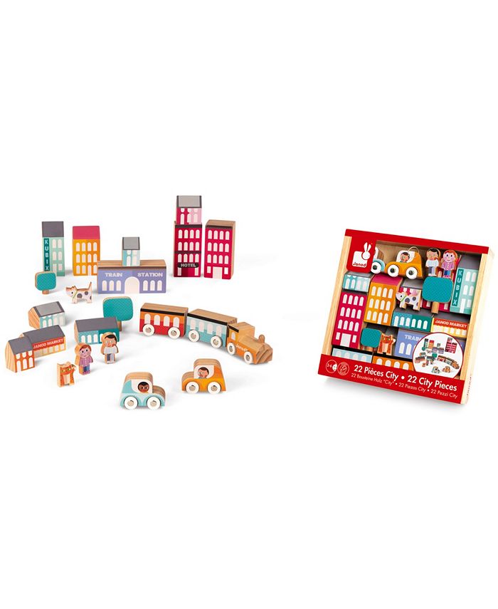 Janod Kubix - 22 City Pieces Wooden Building Set - Macy's
