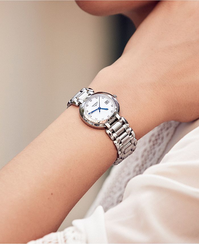 Longines Women's Swiss PrimaLuna Diamond-Accent Stainless Steel ...