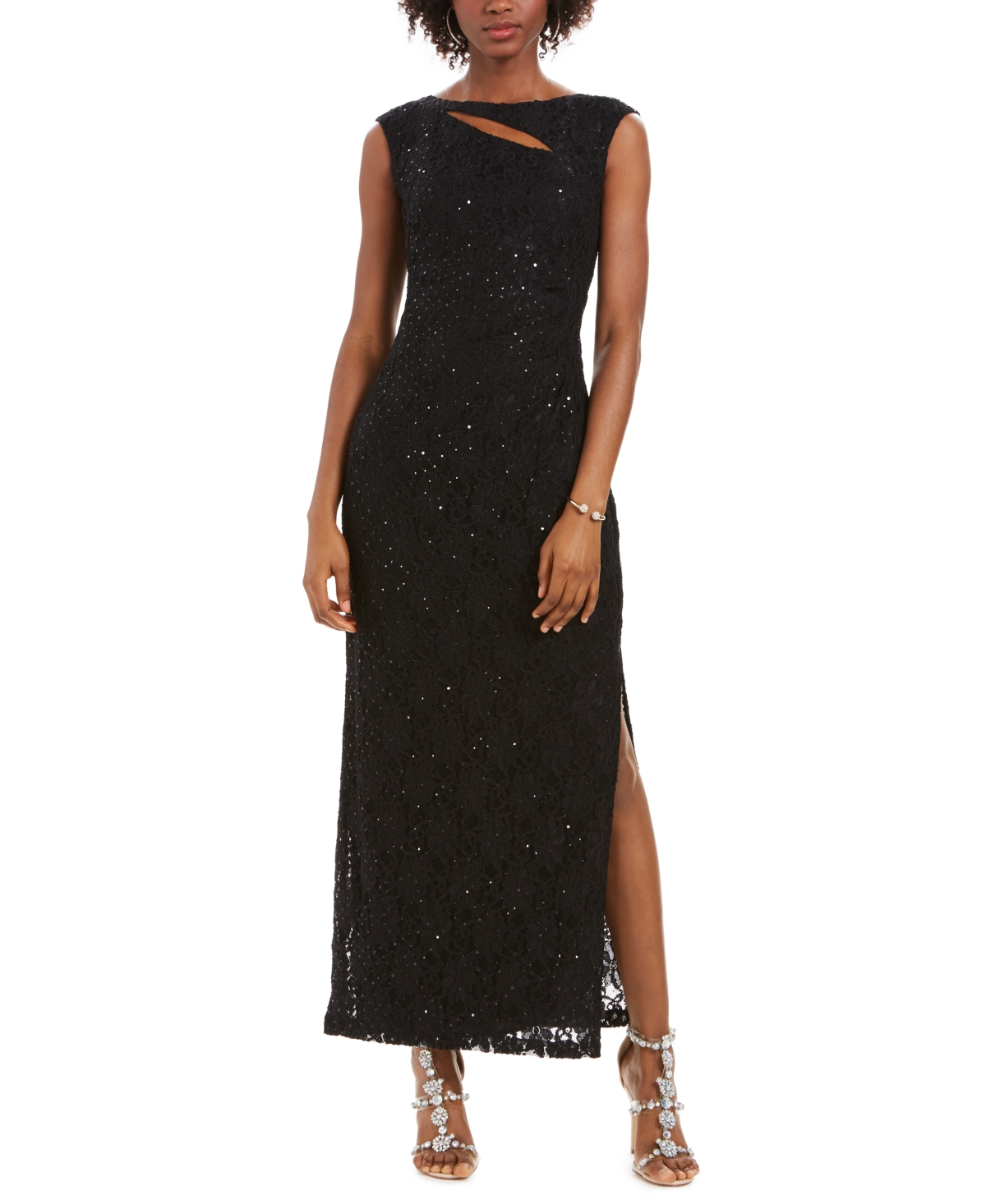 Click here for Connected Cutout Sequined Lace Gown - Black prices