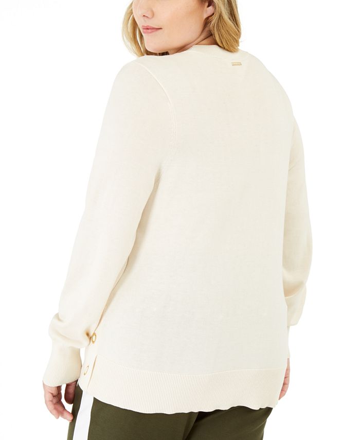 Michael Kors Plus Size Side-Snap Crewneck Sweater - Macy's