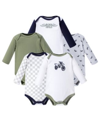 Hudson Baby Baby Boys Hudson Soft Cotton Long-Sleeve Bodysuit Bundle (5 ...