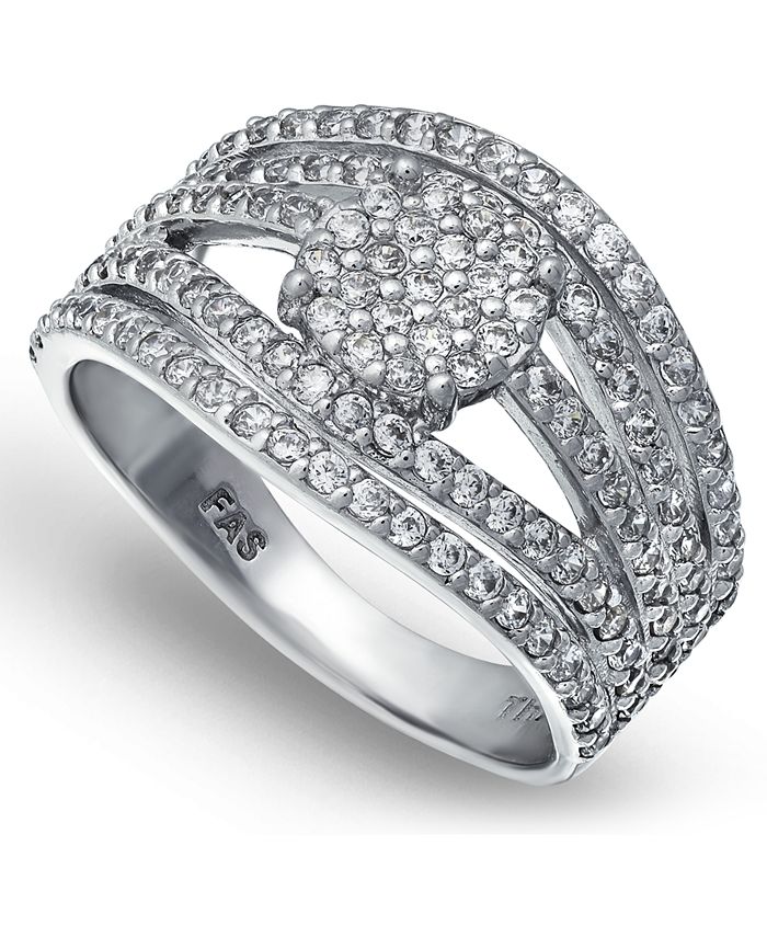 Macy's Cubic Zirconia Pave Multi Row Ring with Disc Center in Silver ...