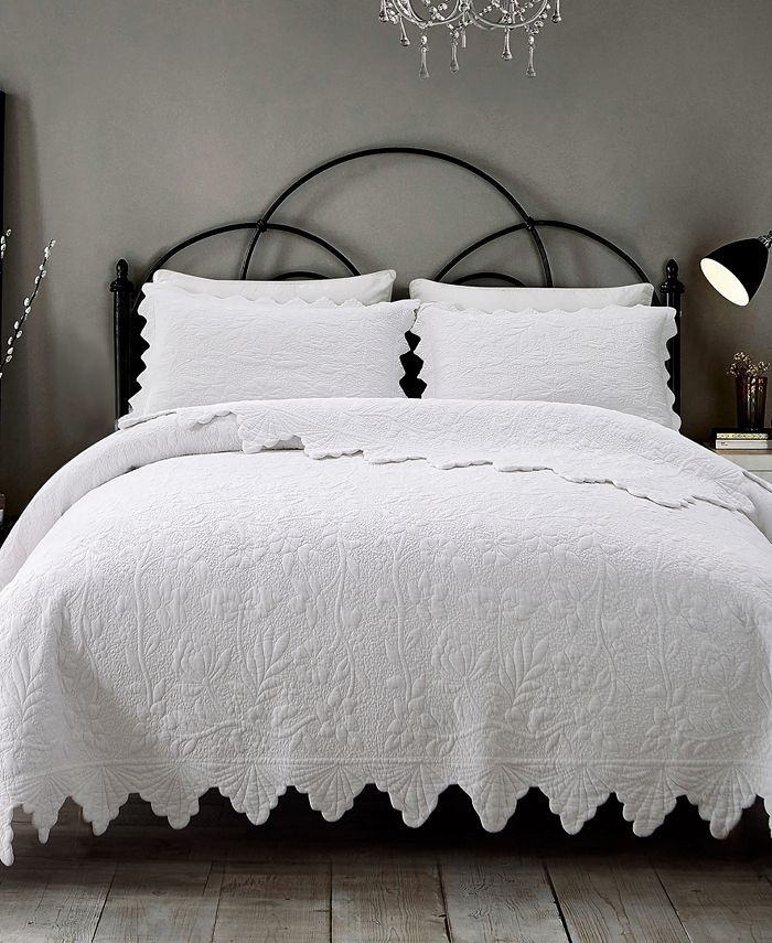 JANEEN HOME Erica Scalloped Cotton Embroidered Quilt 3-Pc Set - Macy's
