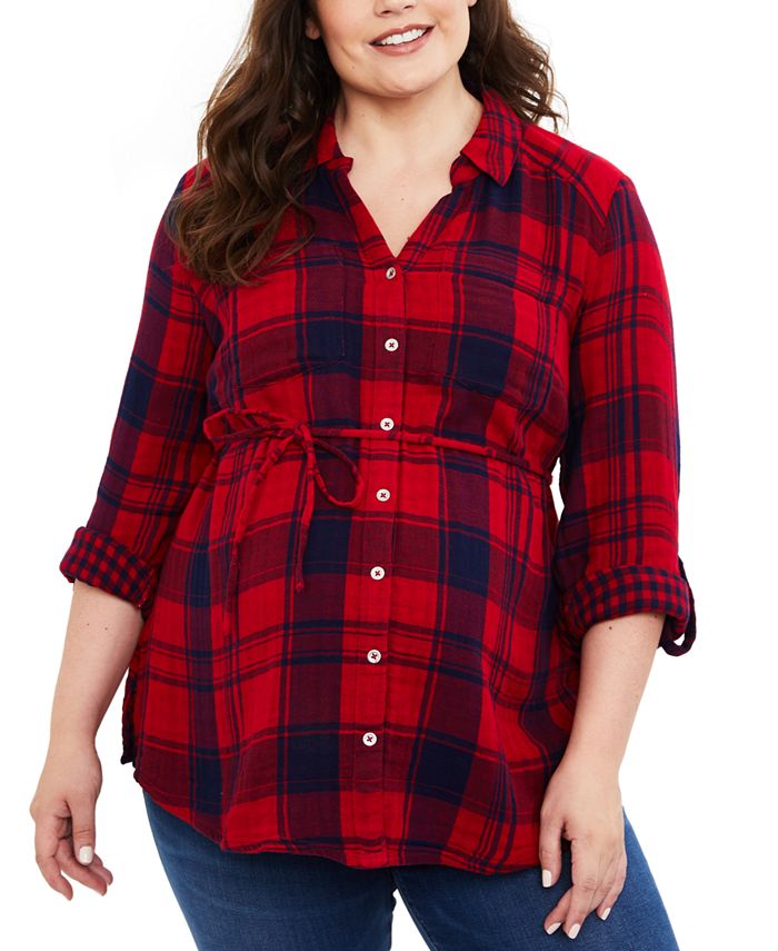 Motherhood Maternity Plus Size Plaid Button-Front Shirt - Macy's