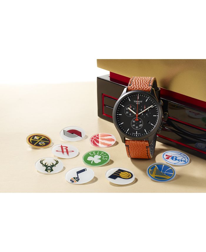 Tissot Men's Swiss Chronograph XL NBA Collector Orange Leather Strap ...
