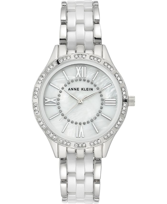 Anne Klein Women's Silver-Tone Ceramic Bracelet Watch 34.5mm - Macy's
