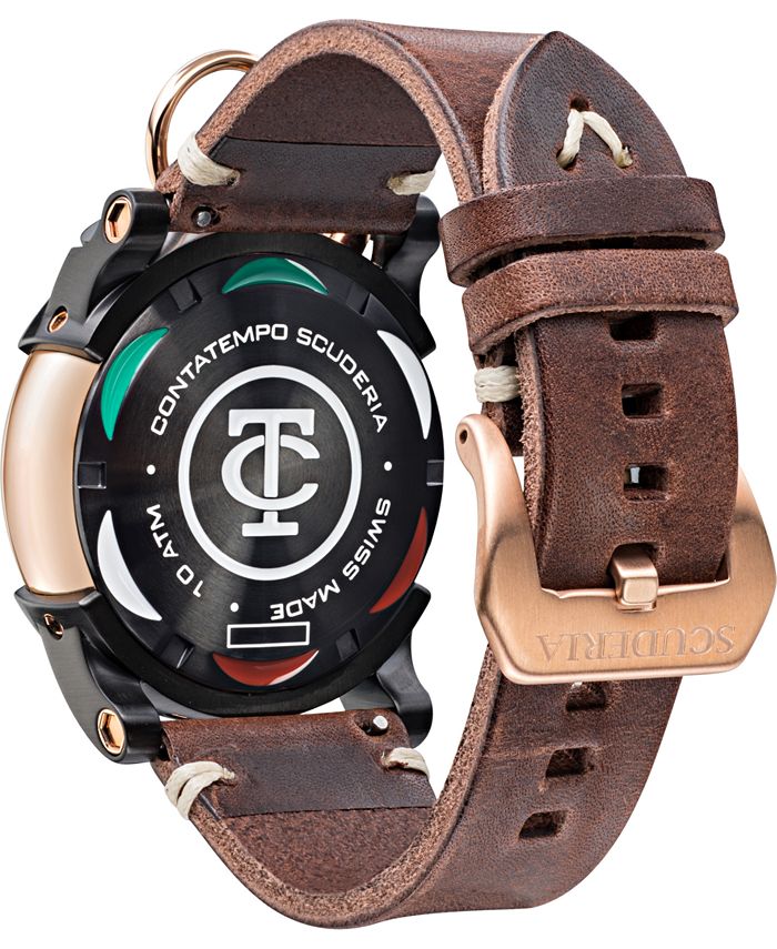 CT Scuderia Men's Swiss Chronograph Corsa Brown Leather Strap Watch ...