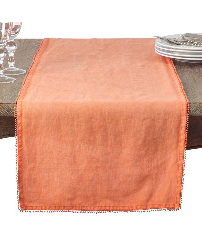 Saro Lifestyle Pom Pom Design Linen Dining Room Table Runner - Macy's