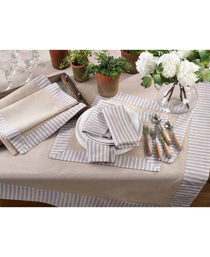 Saro Lifestyle Stripe Pattern Border Linen Cotton Table Runner - Macy's