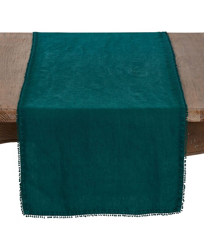 Saro Lifestyle Pom Pom Design Linen Dining Room Table Runner - Macy's