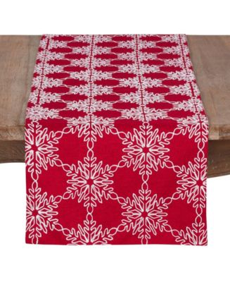 Saro Lifestyle Red Polyester Table Runner with Snowflake Design - Macy's