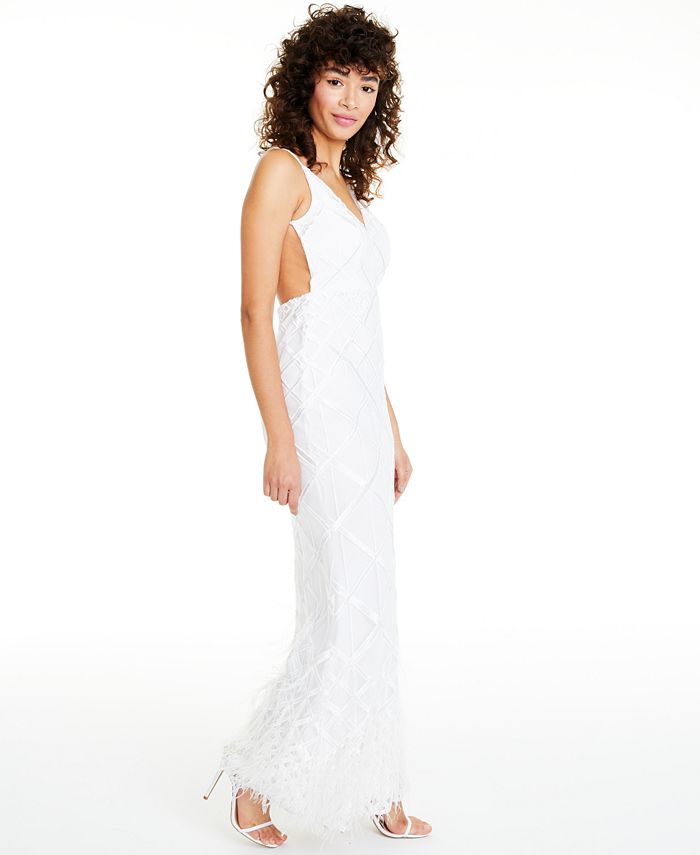 GUESS Sequined Feather-Trim Gown - Macy's