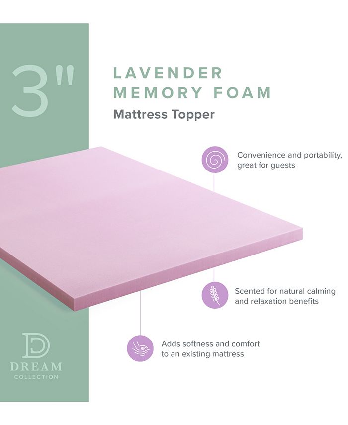 Lucid 3" Ventilated Lavender Memory Foam Mattress Topper, Queen - Macy's